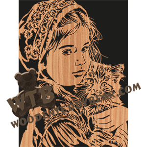 Girl Holding Kitten - Advanced | Fretwork Scroll Saw Pattern | Wooden ...