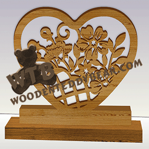 Flowers in Heart | Fretwork Scroll Saw Pattern | Wooden Teddy Bear