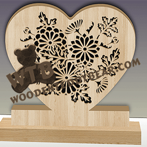 Flowers in Heart #2 | Fretwork Scroll Saw Pattern | Wooden Teddy Bear