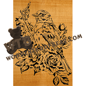Songbird on Flowers | Fretwork Scroll Saw Pattern | Wooden Teddy Bear