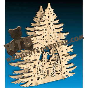 Two-Layer Tree - Winter Cabin | Fretwork Scroll Saw Pattern | Wooden ...