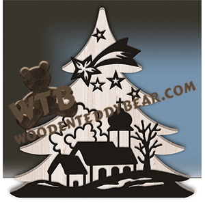 Tree with Church Scene Silhouette | Fretwork Scroll Saw Pattern ...