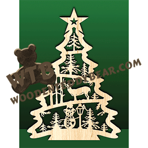 Snowman Scene in a Tree | Fretwork Scroll Saw Pattern | Wooden Teddy ...