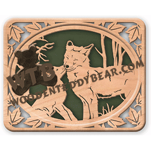 Self-Framing Leaf Bordered Fox and Pup | Fretwork Scroll Saw Pattern ...